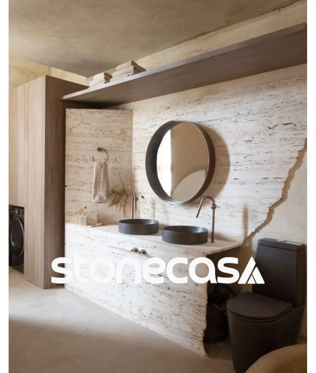 Banheiro Aberto Travertino Romano Italiano | Stone Casa
